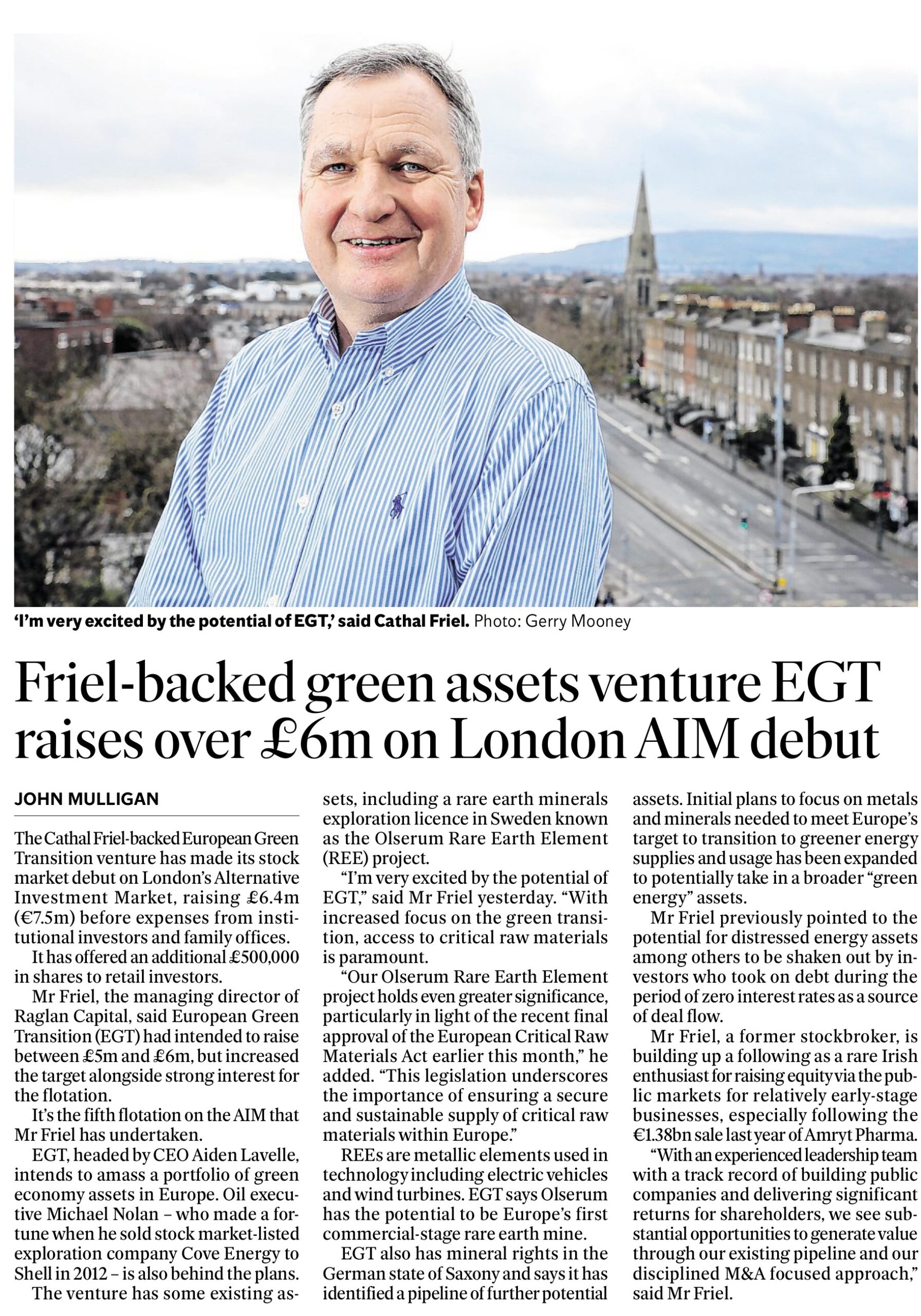 Irish Independent: Friel-backed green assets venture EGT raises over £ ...